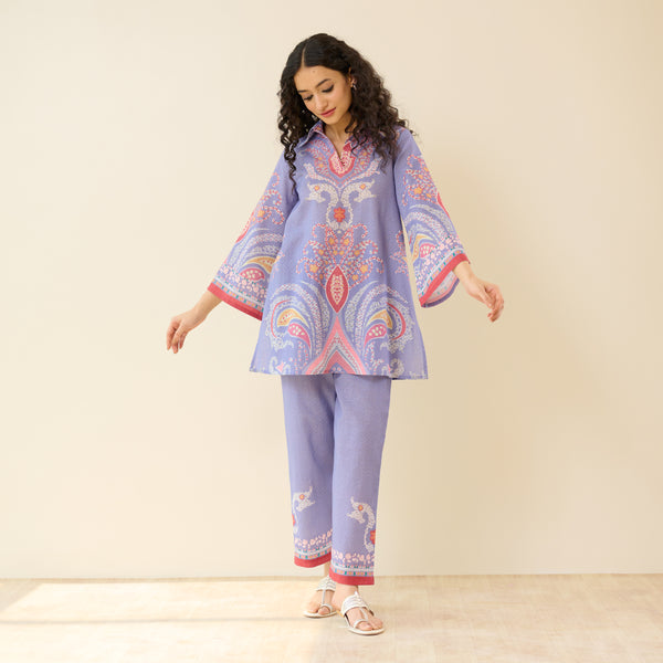 Buy Kashira Slub Cotton Co-ord Set- Lavender | Rustorange