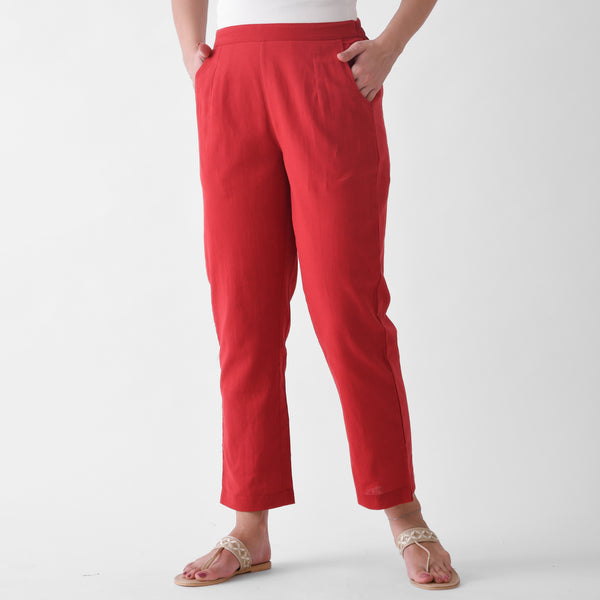 Buy Red Cotton AMPM Pants | Rustorange