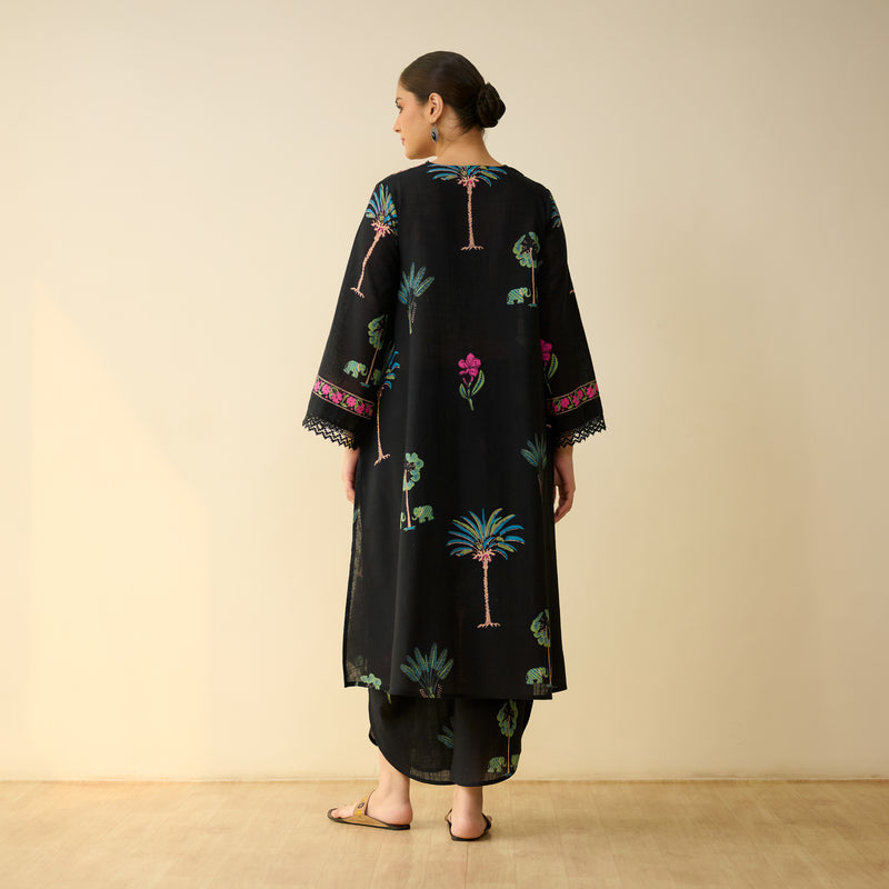 Buy Rani Bagh Fine Slub Cotton Kurta Set - Black | Rustorange