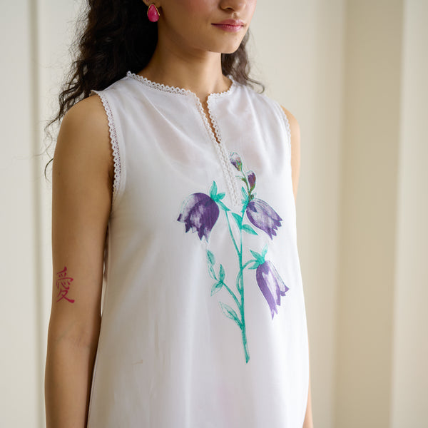 Buy Aviva Patchwork Cotton Kurta Set with Mulmul Slip - Sharp White ...