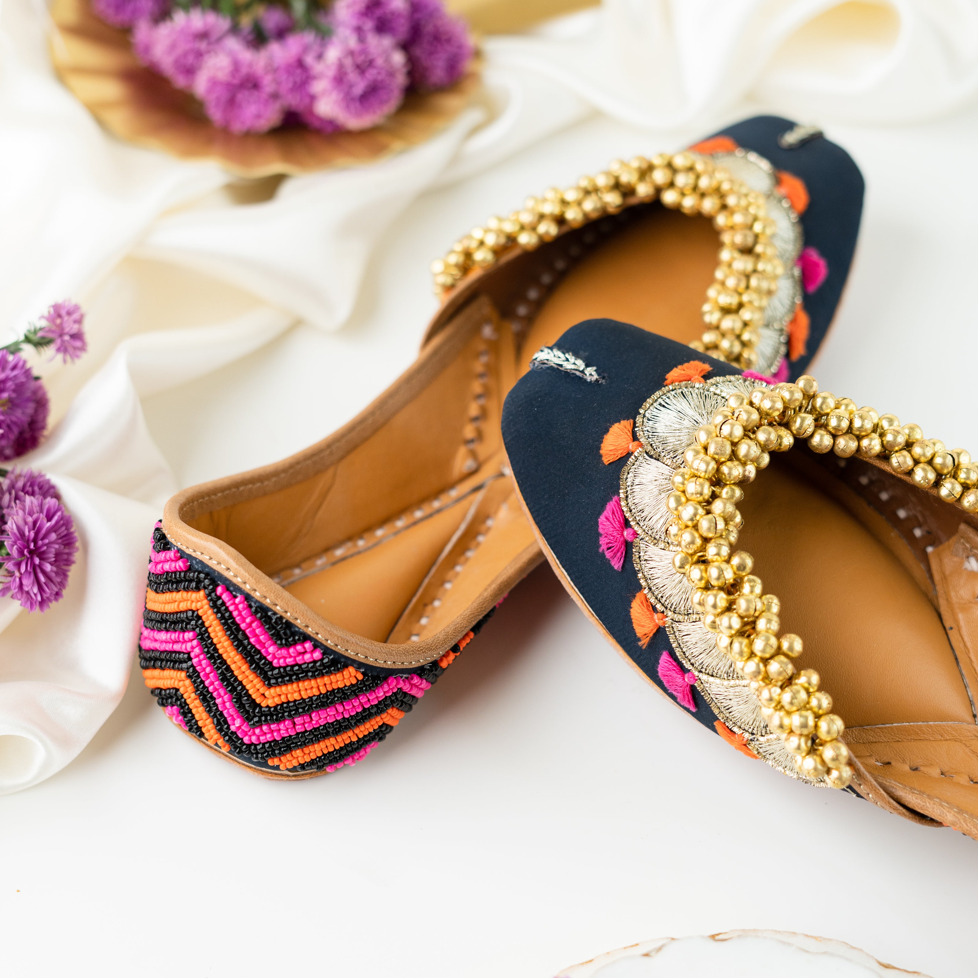 Buy Navy Blue Embroidered Ghungroo Jutti | Rustorange