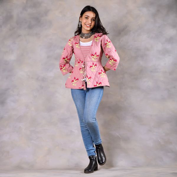 Buy Water Lily Baby Pink Quilted Jacket | Rustorange